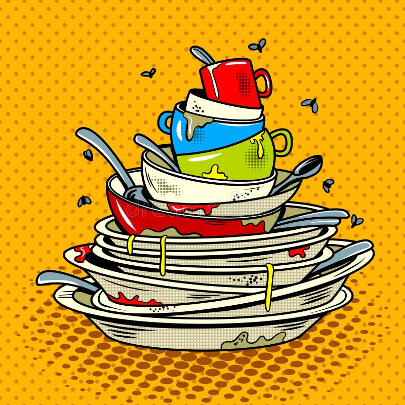 Dirty Dishes Comic Book Style Vector Illustration Stock Vector ...