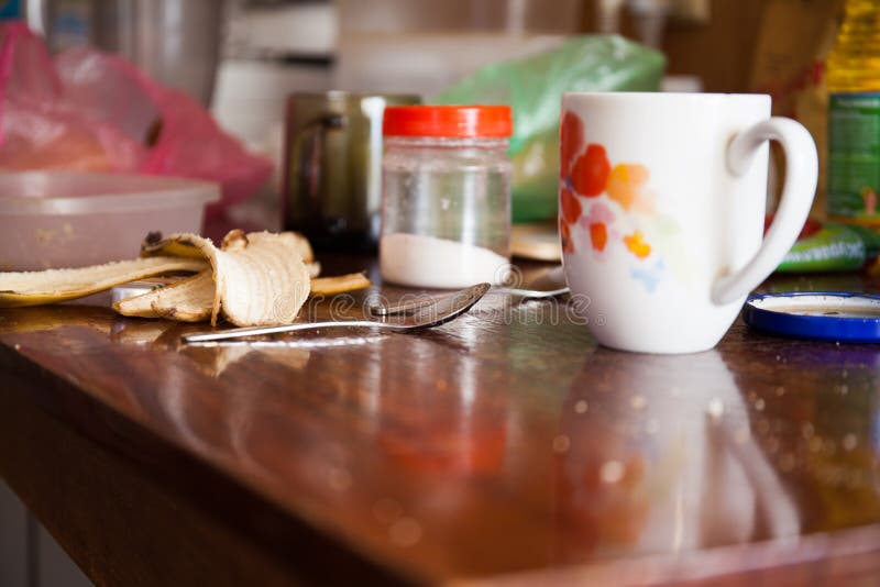 Upset Tired Woman Looking at Big Heap of Dirty Kitchens in Kitchen Sink ...