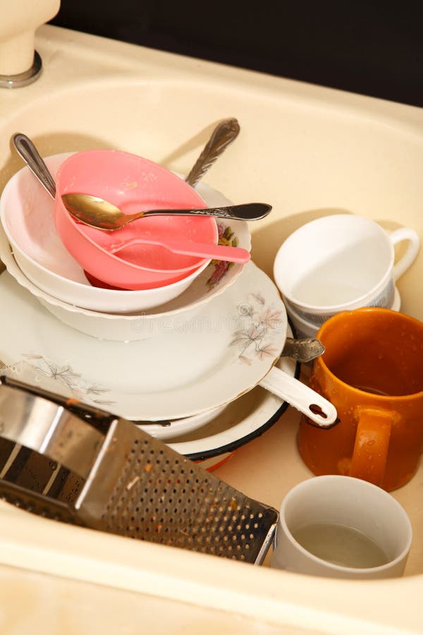 Dirty Dishes in Kitchen Sink Stock Photo - Image of closeup, close ...
