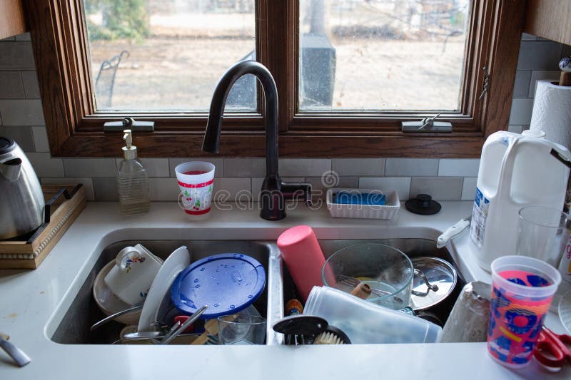 Dirty Dishes in Kitchen Sink from High Angle Stock Image - Image of ...