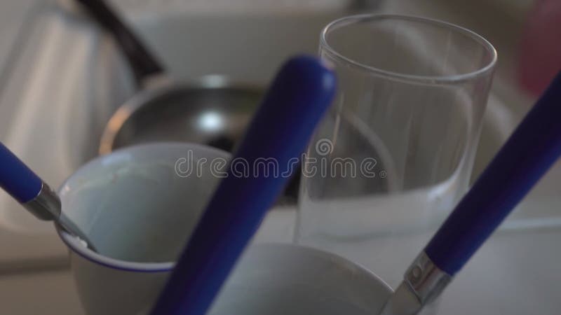 Dirty Dishes on Kitchen Table Pile Stock Video - Video of full ...