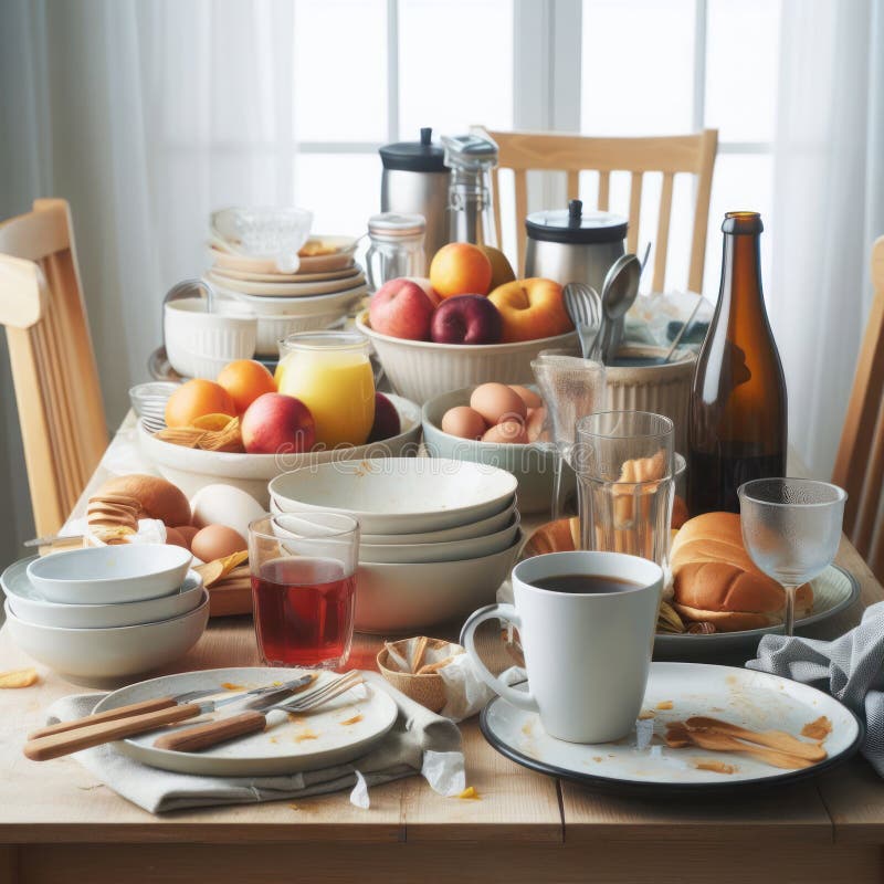 Dirty Dishes Left on the Table. Stock Illustration - Illustration of ...