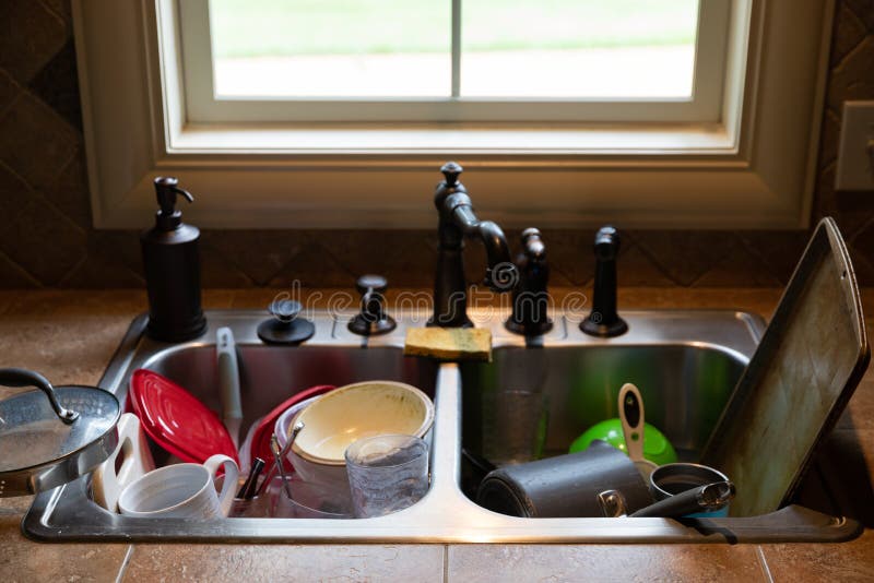 Dirty Dishes Stacked in the Sink Stock Photo - Image of home, pile ...