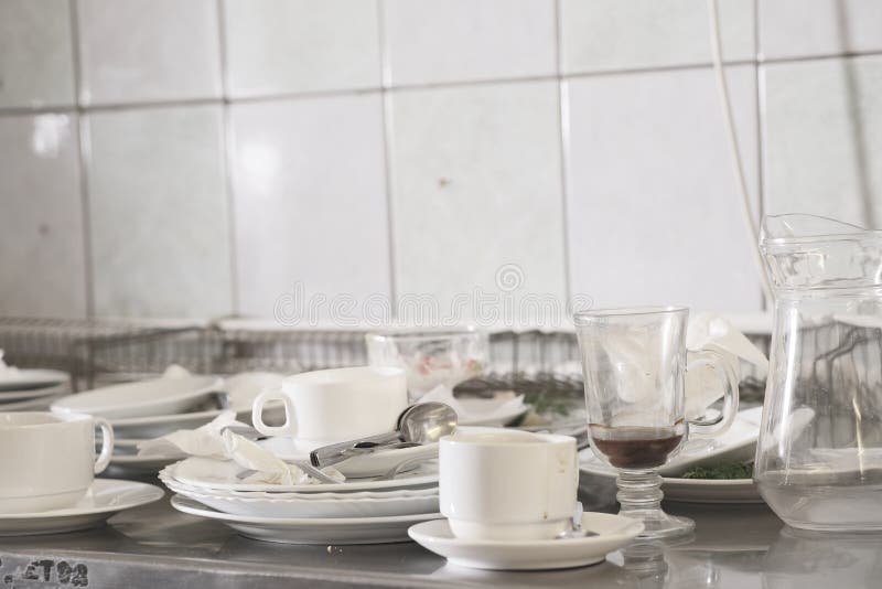 Dirty Dishware on Metal Table Stock Image - Image of fork, silverware ...