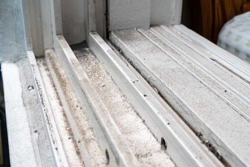 Dirty Dust Piled Up in Plastic Window Frames Stock Image - Image of ...