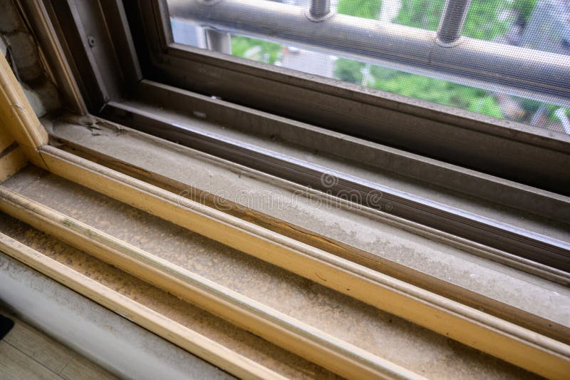 Dirty Dust Piled Up in Plastic Window Frames Stock Image - Image of ...