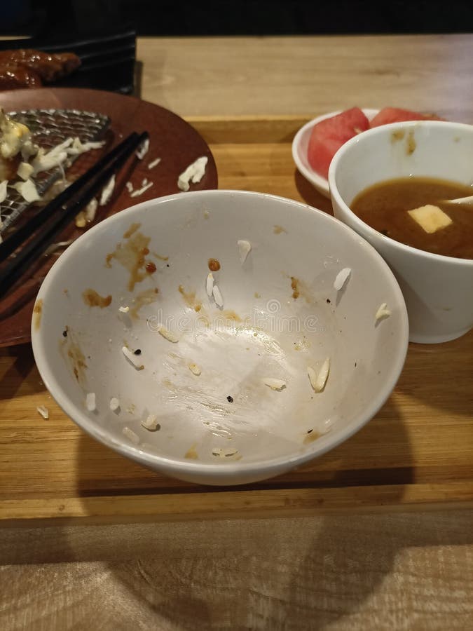 Dirty and Empty Bowl of Rice Stock Photo - Image of brunch, washer ...