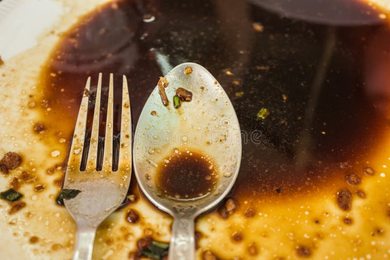 Dirty and Empty Finished Plate with Fork and Spoon To Be Cleanse Stock ...