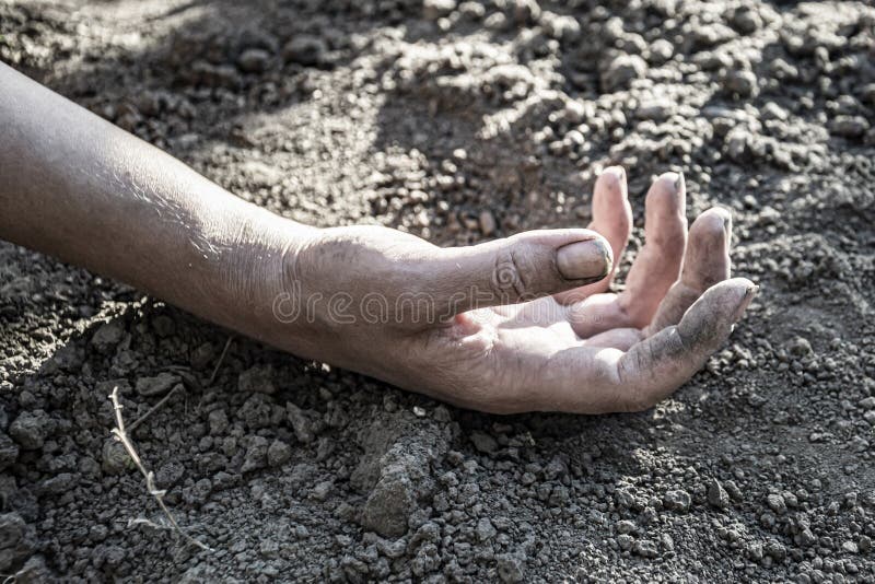Dirty Female Hand Lies on the Ground. Stock Photo - Image of healthy ...