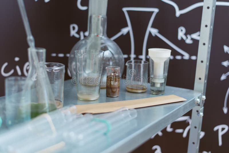 Flasks, old and dirty stock photo. Image of bulb, biology - 286964752