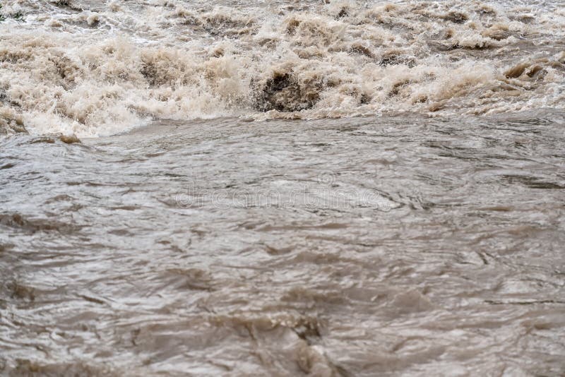 Dirty Flood Water Flowing Rapidly in River Stock Image - Image of ...