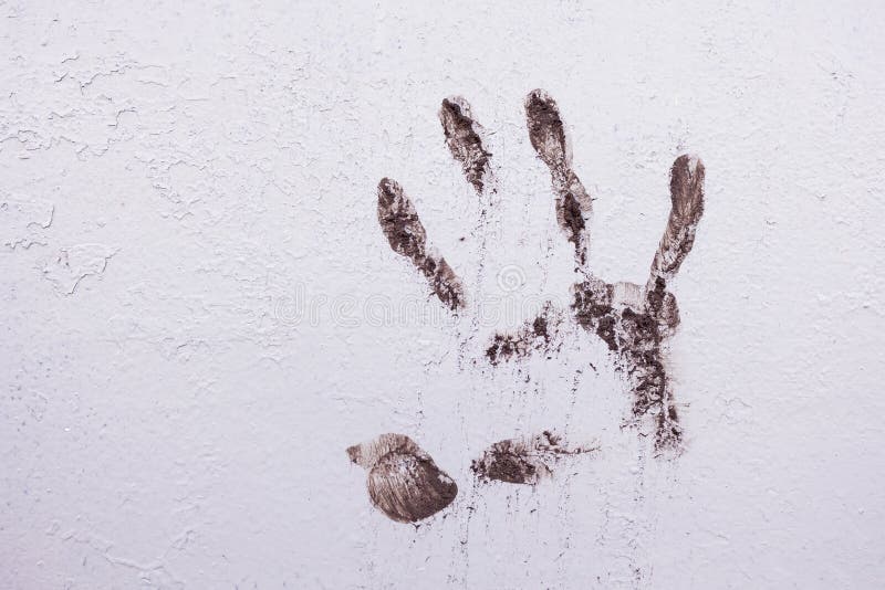 Dirty Footprint on the Wall from the Right Hand Stock Image - Image of ...