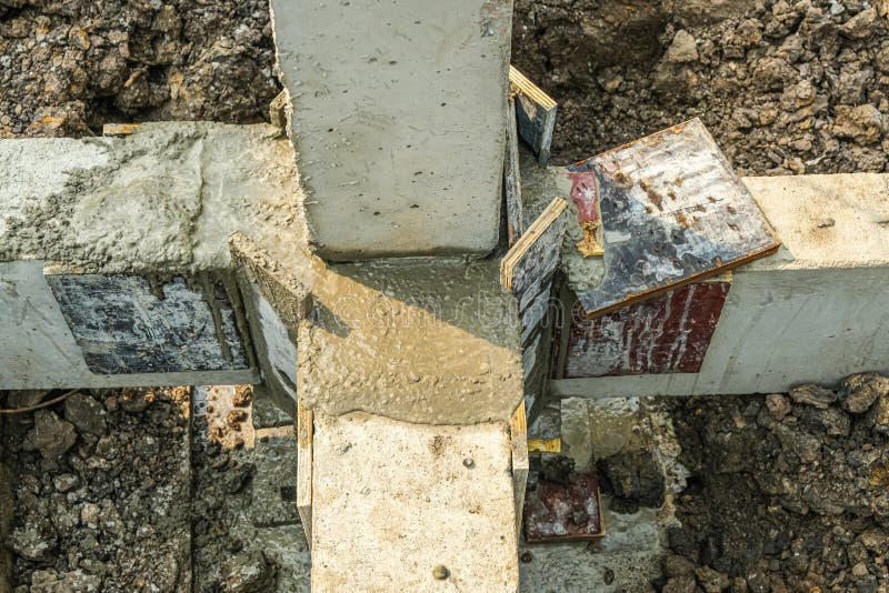 Dirty Foundation Pillar in Pit before Making Joint Concrete for ...