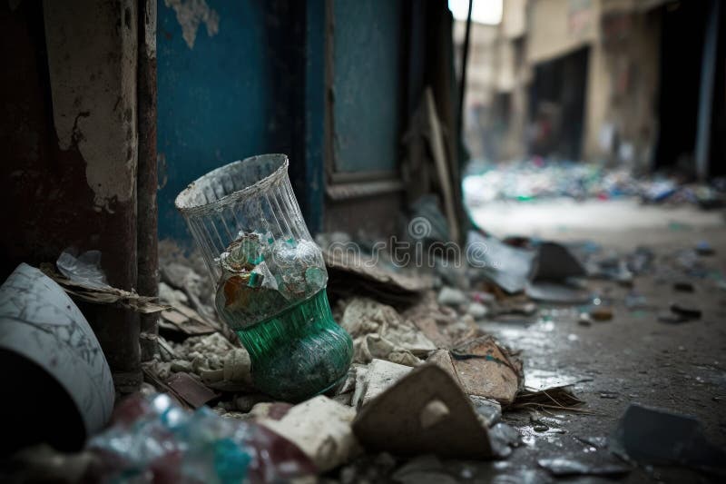 Dirty from Garbage Streets Littered with Broken Glass and Overflowing ...