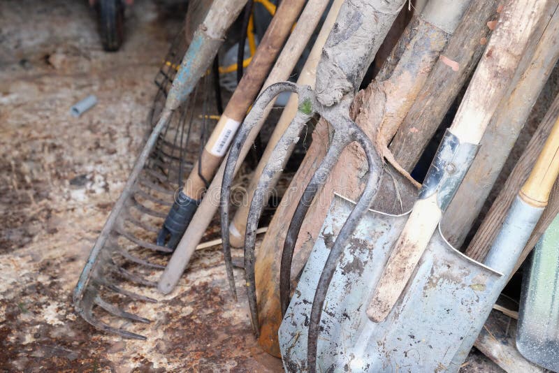Dirty garden tools stock image. Image of shovel, rural - 77232669