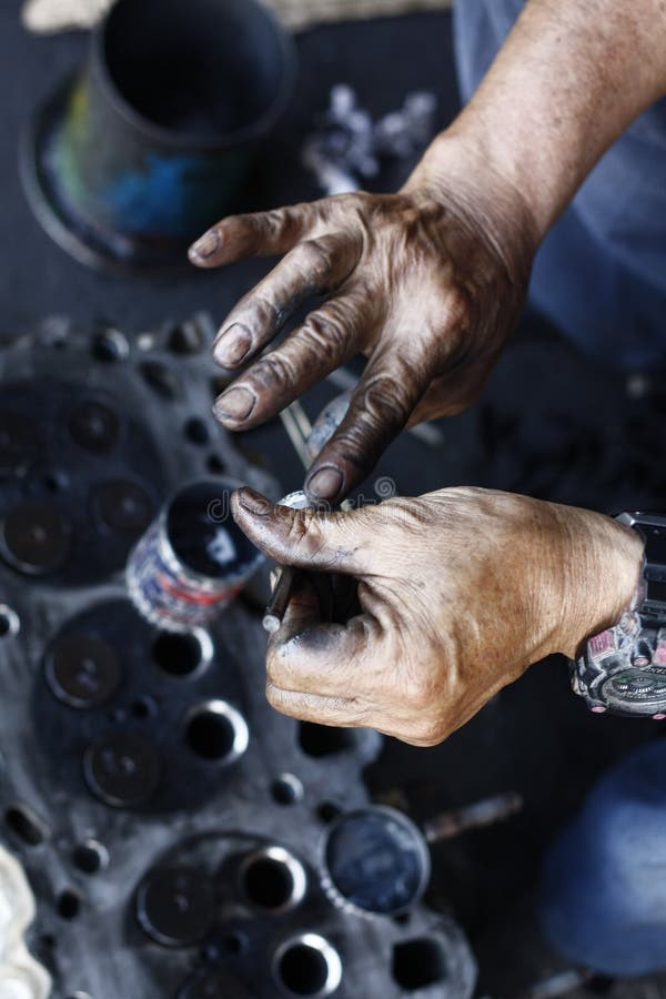 Man& X27;s Hands, Oiling and Greasing Valves Stock Photo - Image of ...