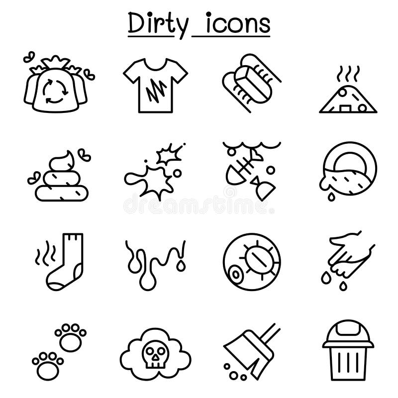 Dirty Icon Set in Thin Line Style Stock Vector - Illustration of ...