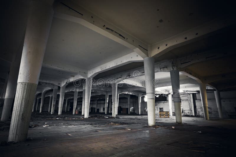 Dirty Industrial Interior of an Abandoned Factory Building Stock Photo ...