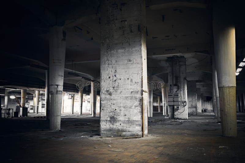 Dirty Industrial Interior of an Abandoned Factory Building Stock Image ...