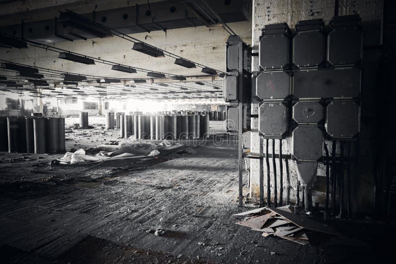 Dirty Industrial Interior of an Abandoned Factory Building Stock Image ...