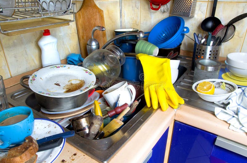 Dirty Kitchen Unwashed Dishes Stock Photo - Image of mess, pans: 29761822