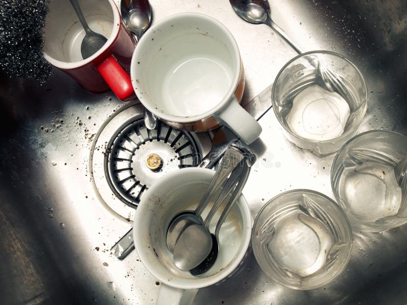 Dirty kitchen sink stock image. Image of dishwashing - 145952623