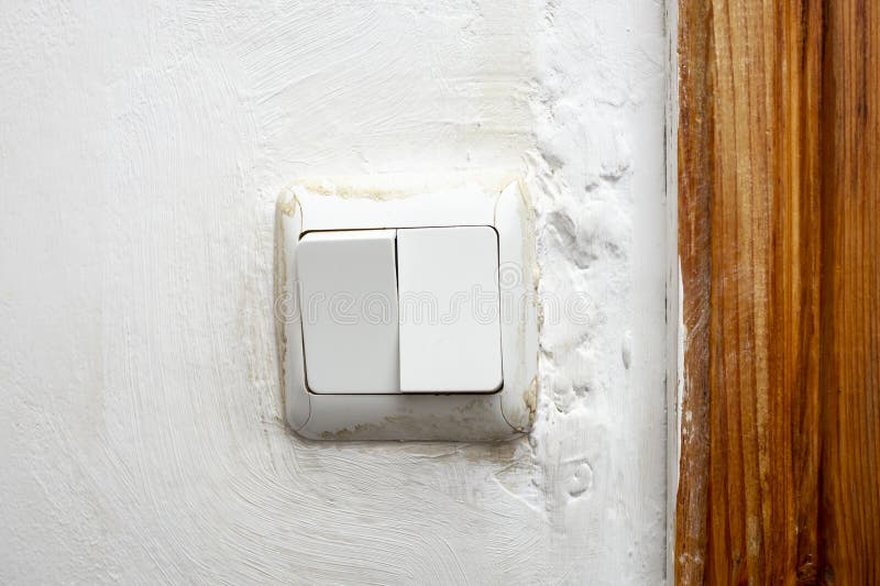 Dirty Light Switch on White Painted Wall Cement Texture, Soft Focus ...