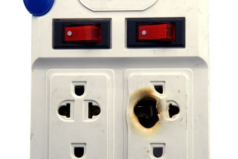 Dirty Melted and Burned Electric Outlet Plug on White Stock Image ...