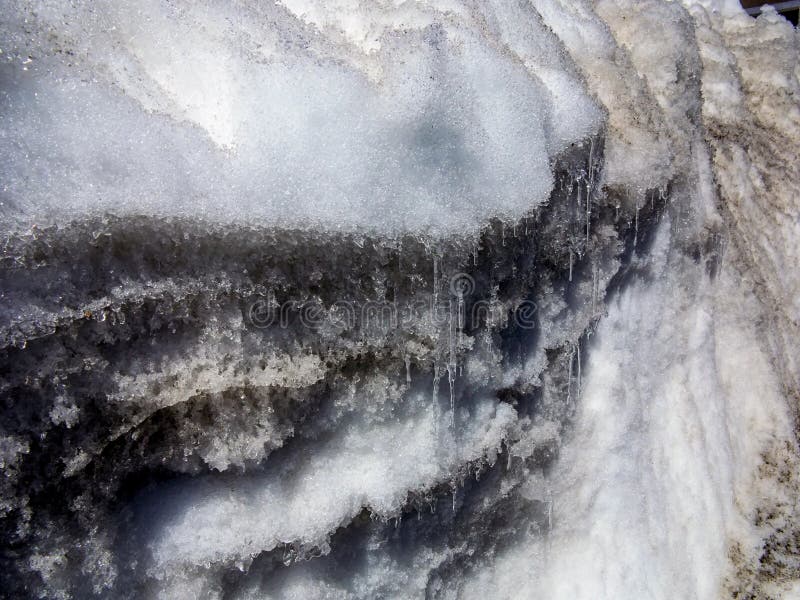 Dirty Melting Snow with Clean White Spot in Center, Early Spring ...