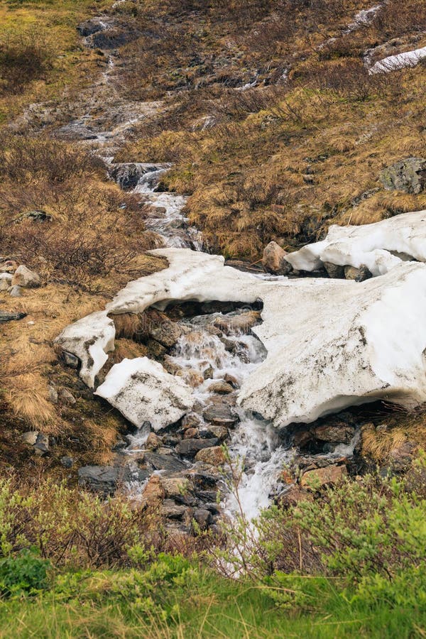 Snow on the Mountain Stream Stock Image - Image of seasonal, nature ...