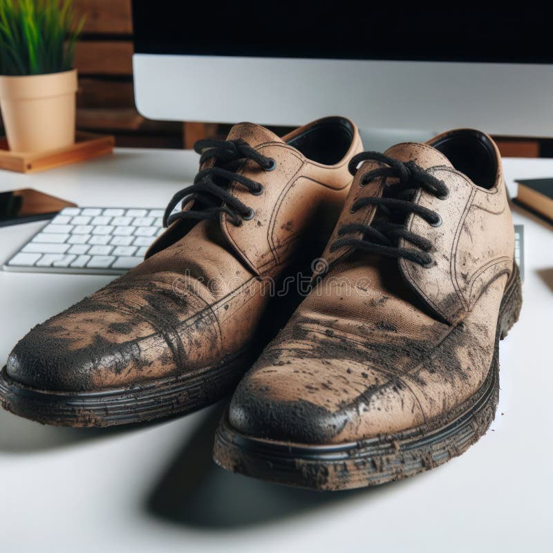 Dirty Men S Shoes Close-up on the Desk. Stock Illustration ...