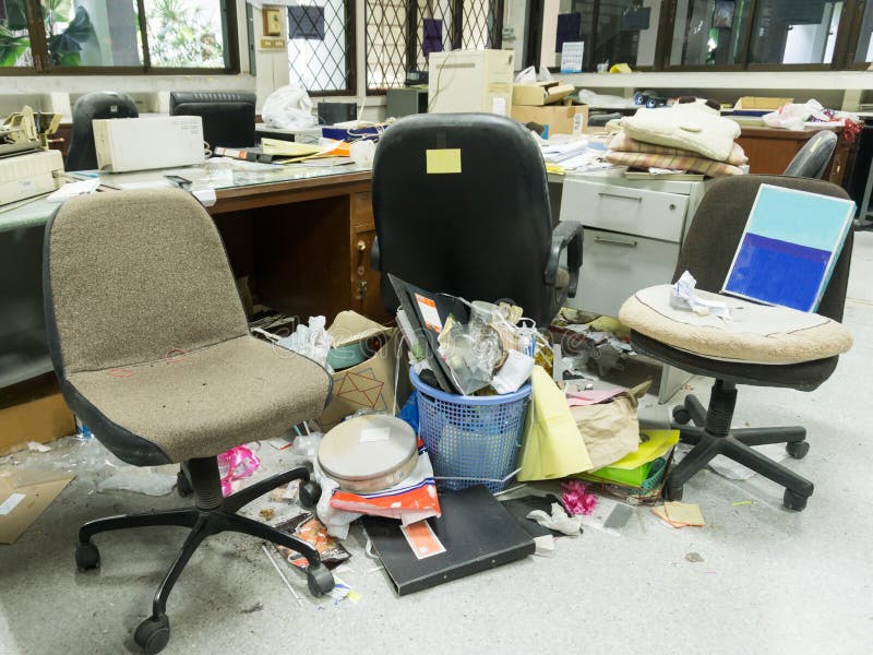Dirty, Messy and Abandoned Office, Poor Light Stock Image - Image of ...