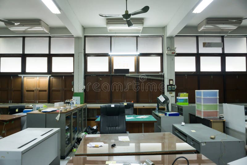 Dirty, Messy and Abandoned Office, Poor Light Stock Image - Image of ...