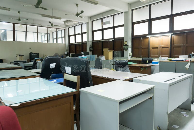 Dirty, Messy and Abandoned Office, Poor Light Stock Image - Image of ...