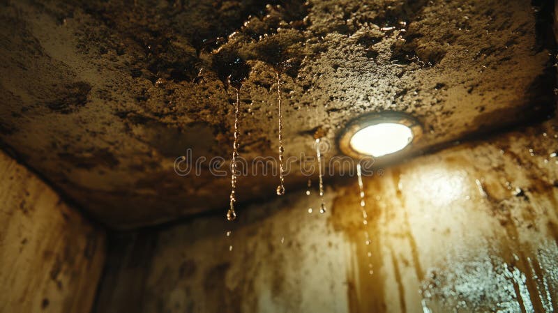 Dirty, Moldy Ceiling with Light and Water Dripping. Stock Photo - Image ...