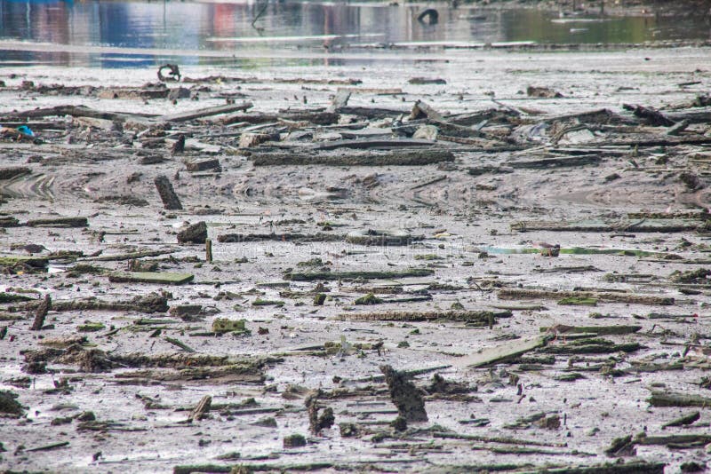 Dirty Muddy Beach Showing a Dump Site Stock Image - Image of ...