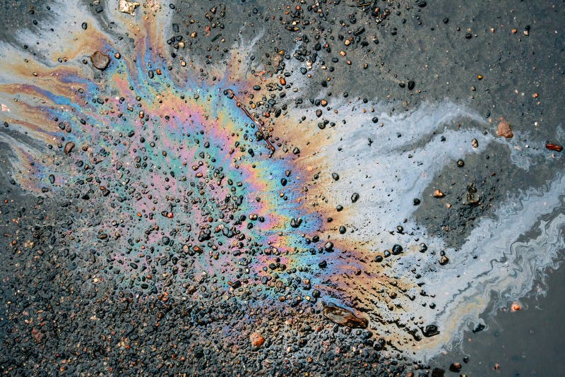 Dirty Multi-colored Stain from Engine Oil on Asphalt Stock Photo ...