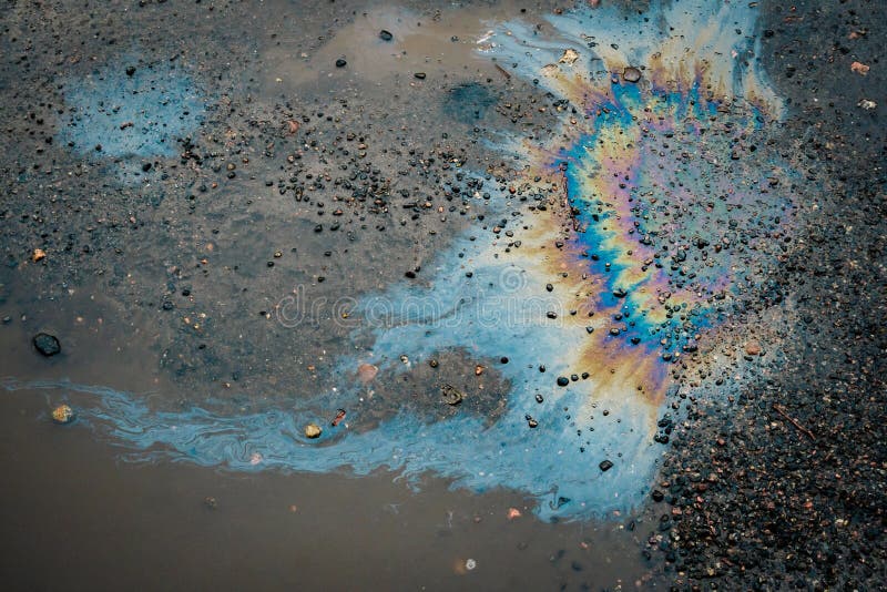 Dirty Multi-colored Stain from Engine Oil on Asphalt Stock Image ...