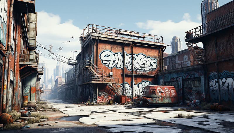 Dirty, Old, Abandoned Skyscraper with Graffiti in a Run Down City ...