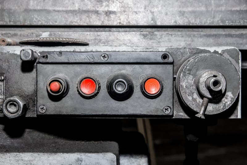 Dirty and Old Control Panel with Red Buttons System for Industrial ...