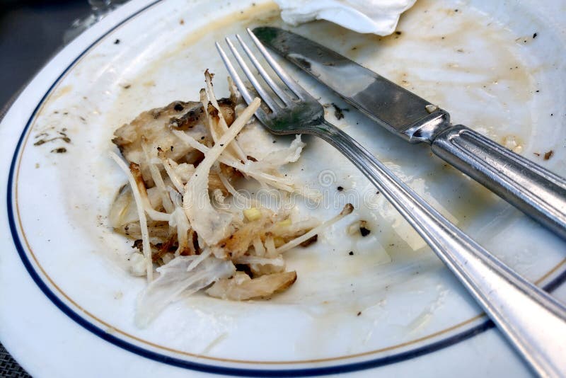 A Dirty Plate with Bones after Eating on the Table. Stock Image - Image ...