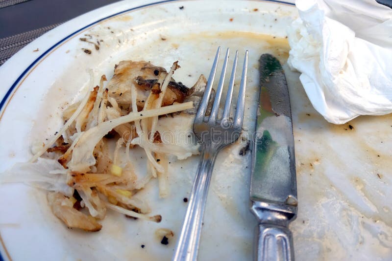 A Dirty Plate after Eating. Bones on a Plate. Stock Photo - Image of ...