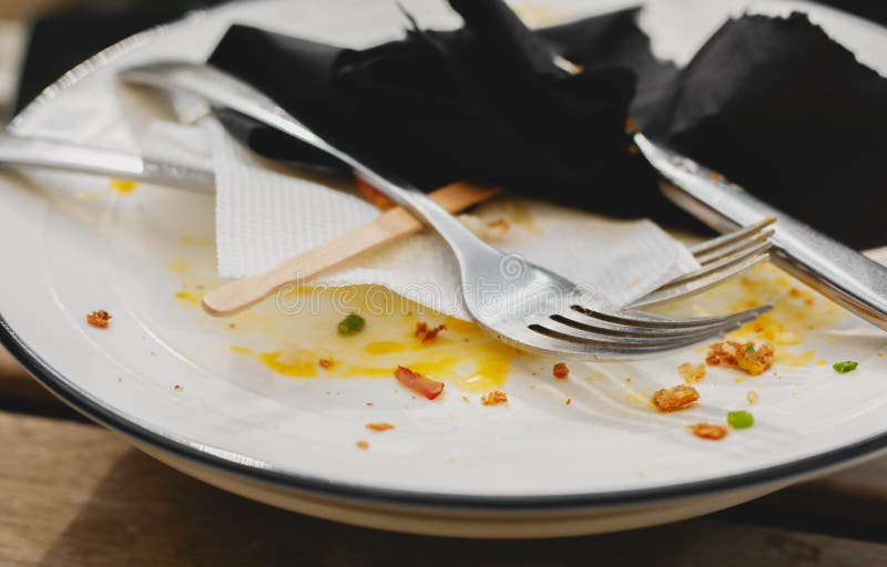 Dirty plates and dishes stock photo. Image of fork, cafe - 258109126