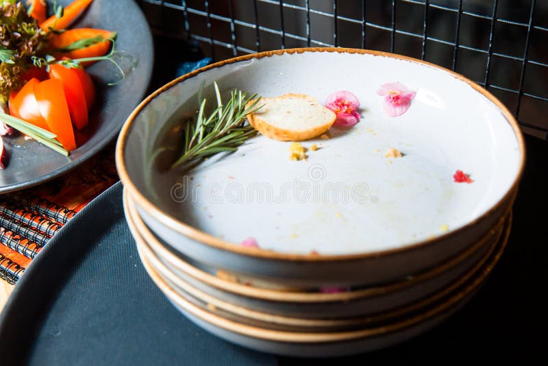 Plates after eating. stock photo. Image of catering - 167455998