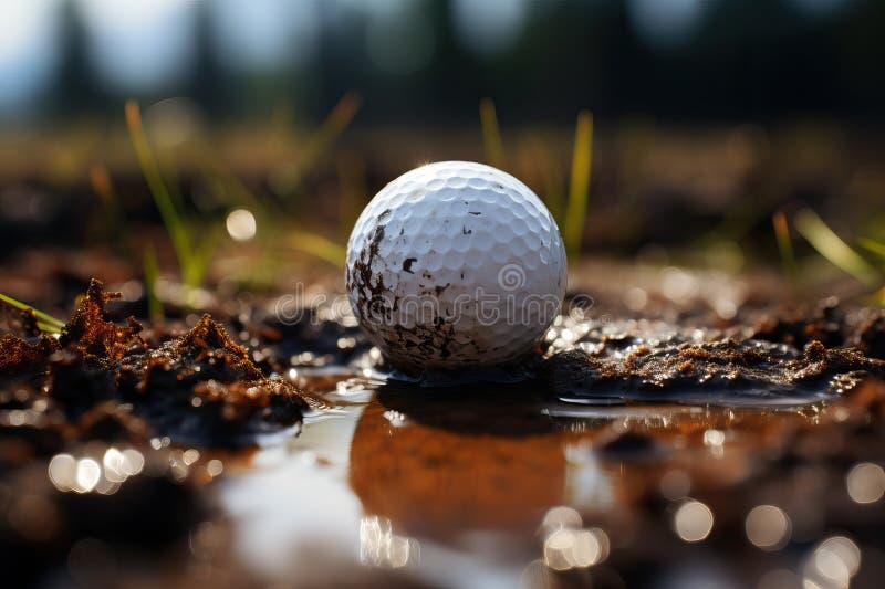 Dirty Puddle on the Golf Course, Golf Ball Slightly in the Puddle ...