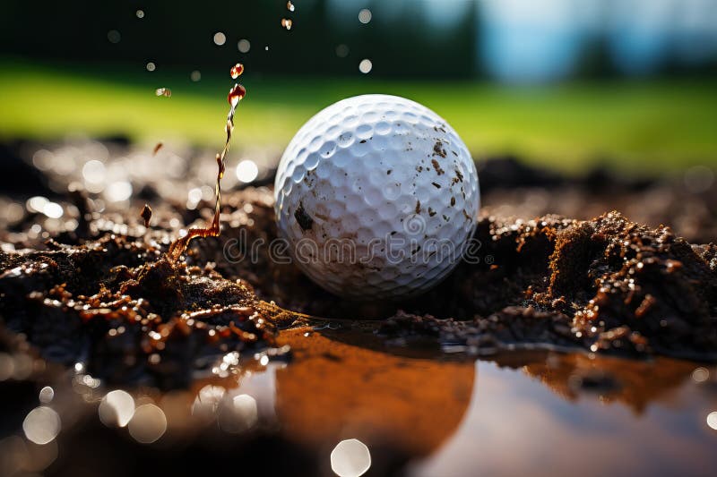 Dirty Puddle on the Golf Course, Golf Ball Slightly in the Puddle ...