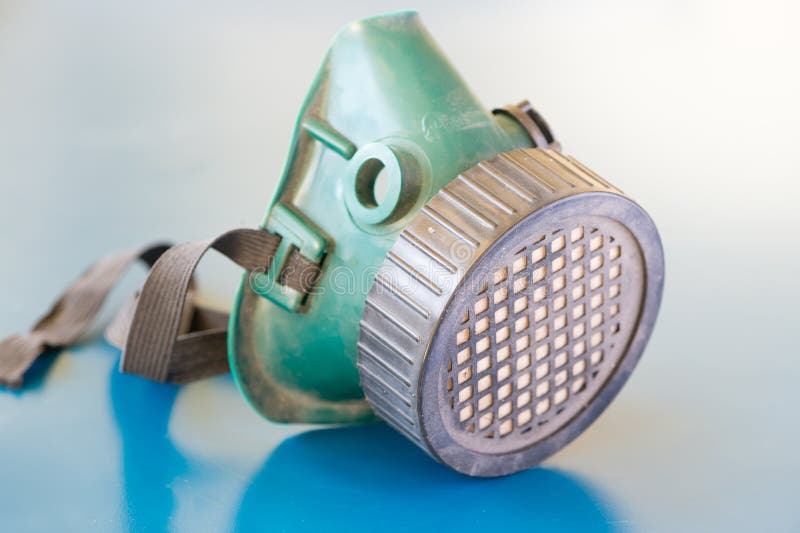 Dirty Respiratory Protection on Blue Background Stock Photo - Image of ...