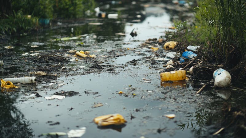 A Dirty River with Trash Floating in it Stock Illustration ...