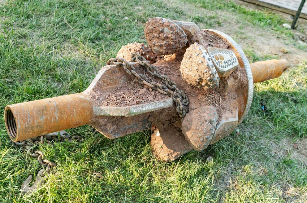 Dirty and Rusty Drill Head, Drill Bit. Horizontal Drilling and Cable ...