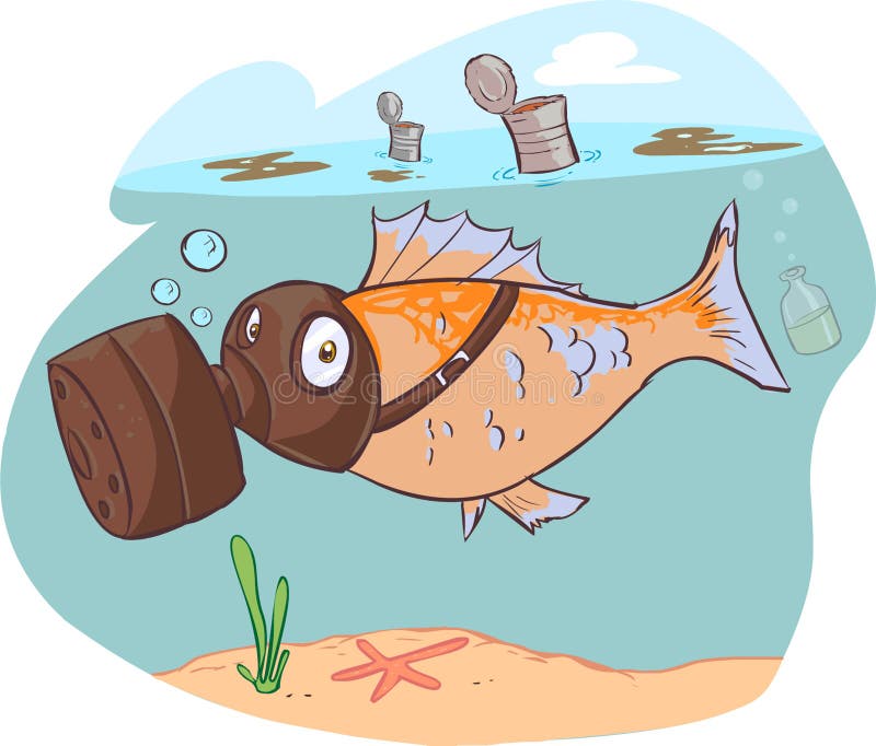 Dirty sea and fish stock vector. Illustration of marine - 53942283